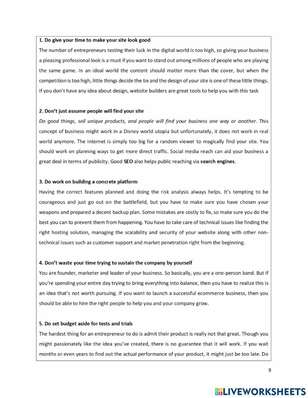 Launching your … | Free Interactive Worksheets | 1176306