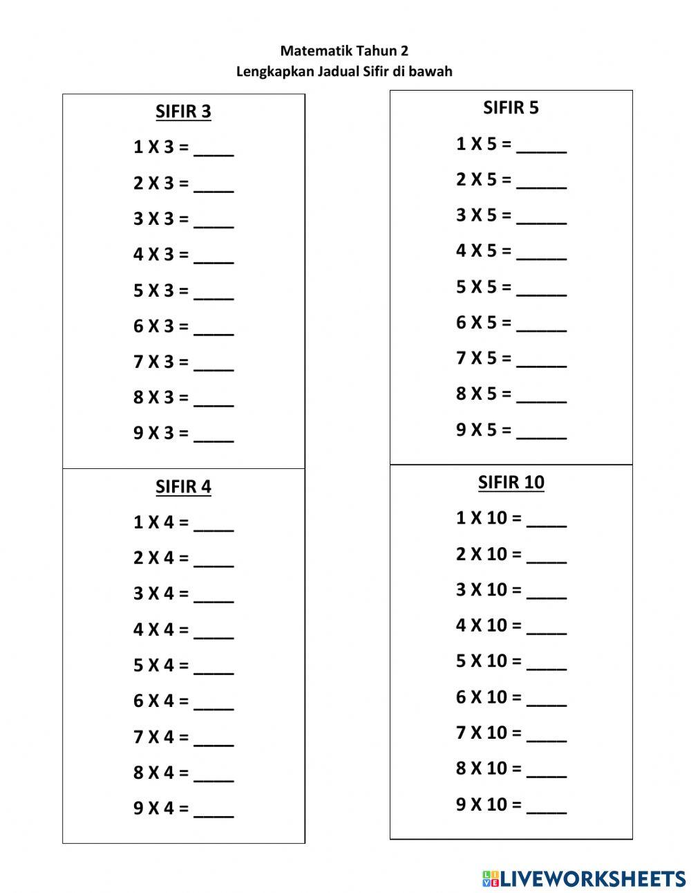 Sifir Darab worksheet | Live Worksheets