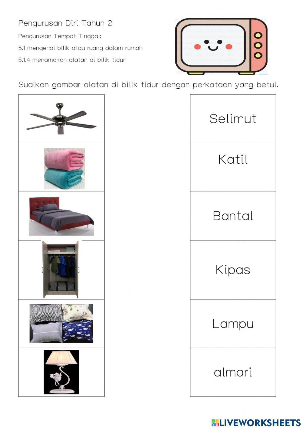 Alatan di bilik tidur worksheet | Live Worksheets