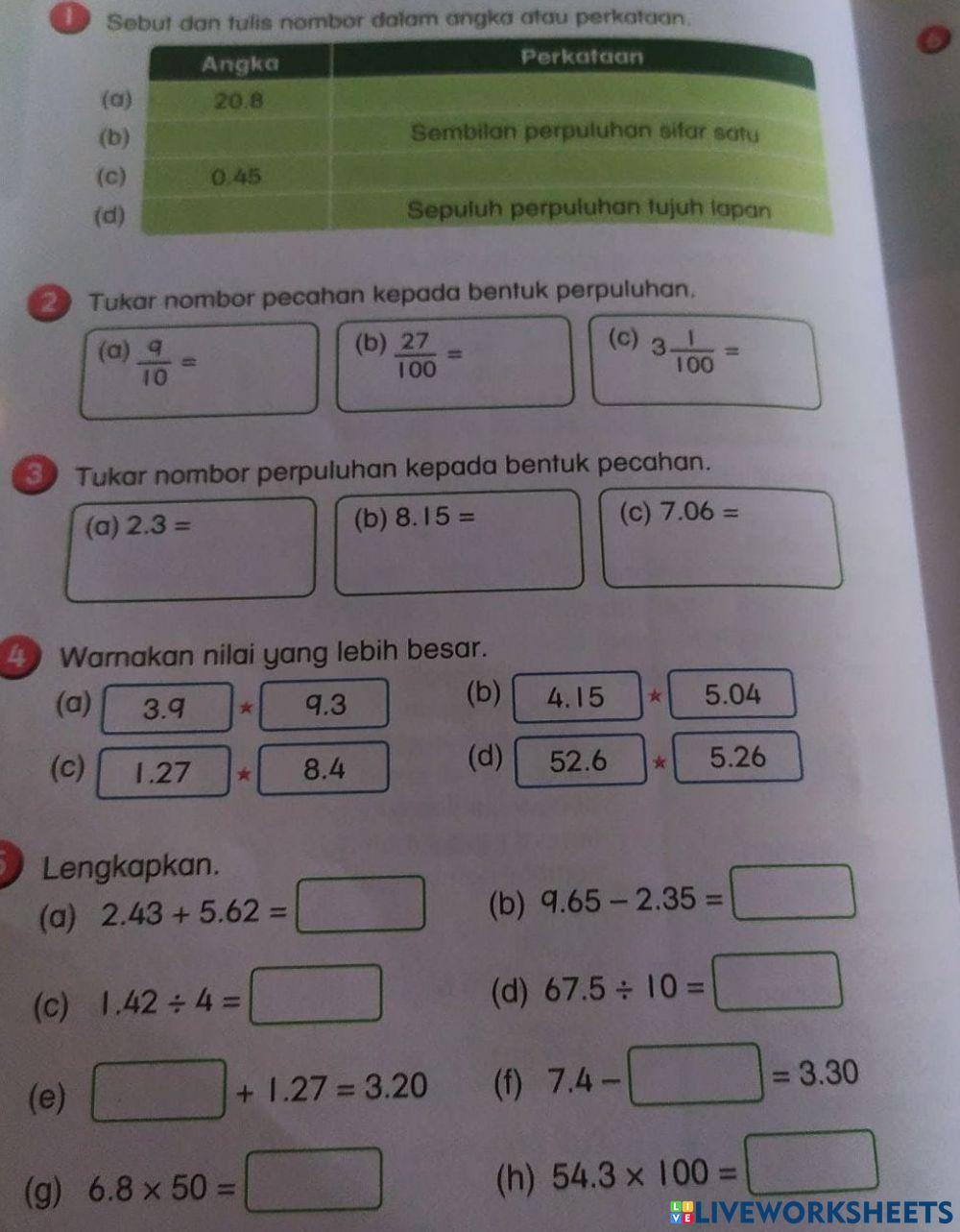 Matematik online exercise for tingkatan 2 | Live Worksheets