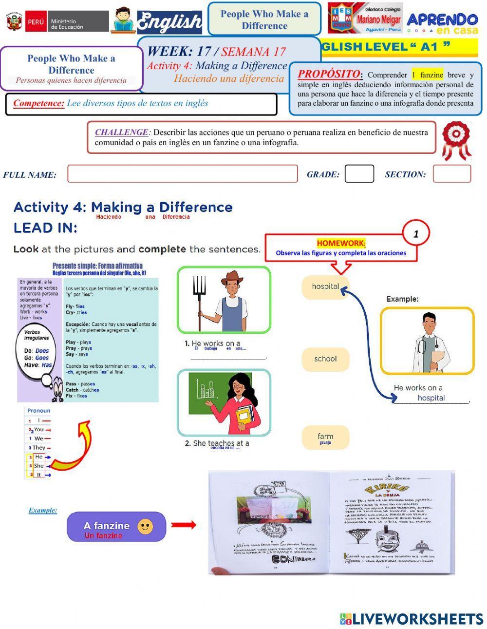 People Who Make a Difference online pdf activity for Grade 4th | Live ...