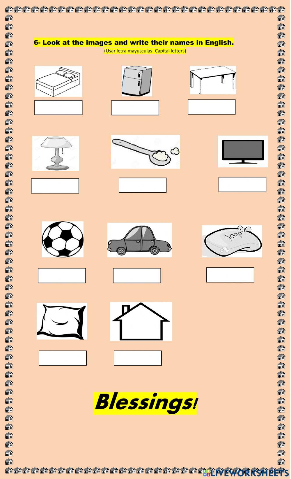 Parts of a house, furniture and family.