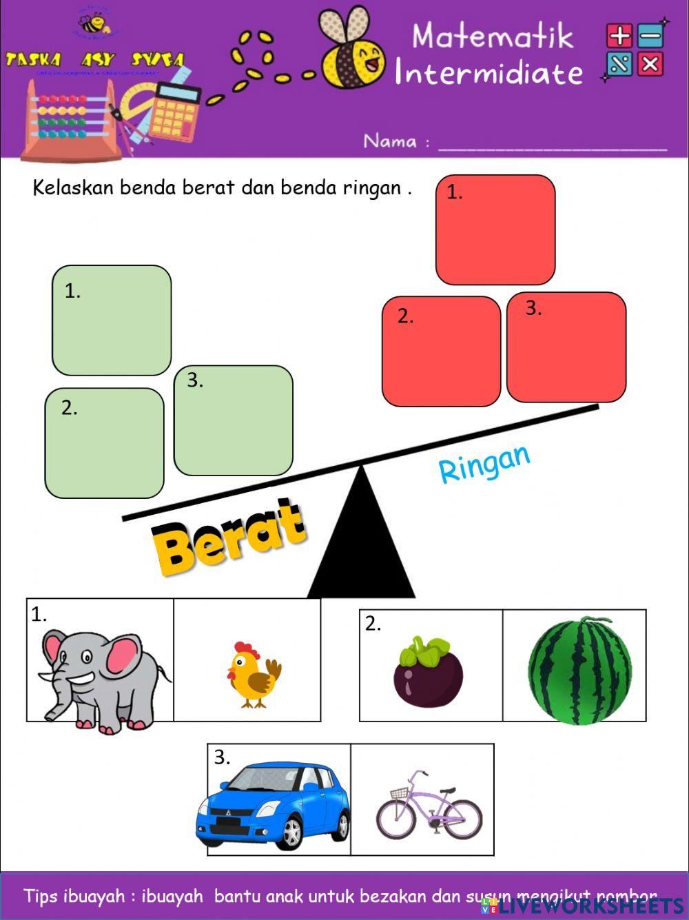 Berat Ringan INTERMIDIATE worksheet | Live Worksheets