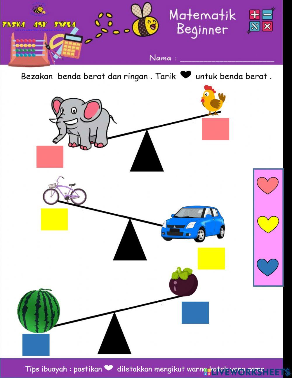 Berat Ringan Beginner interactive worksheet | Live Worksheets