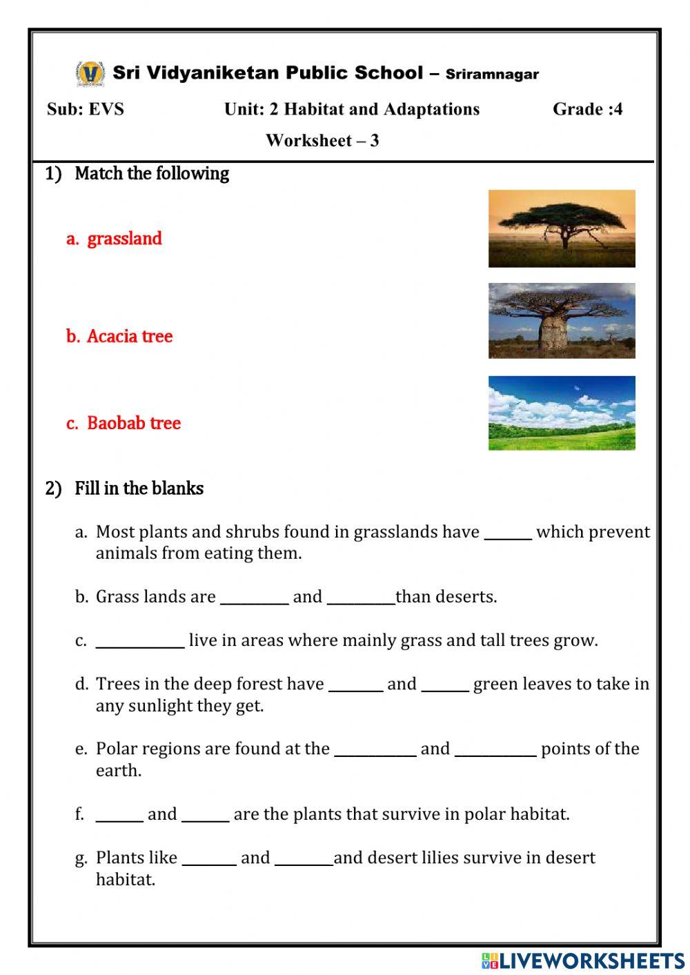 EVS Unit 2- Habitat and Adaptation worksheet 3 3194153