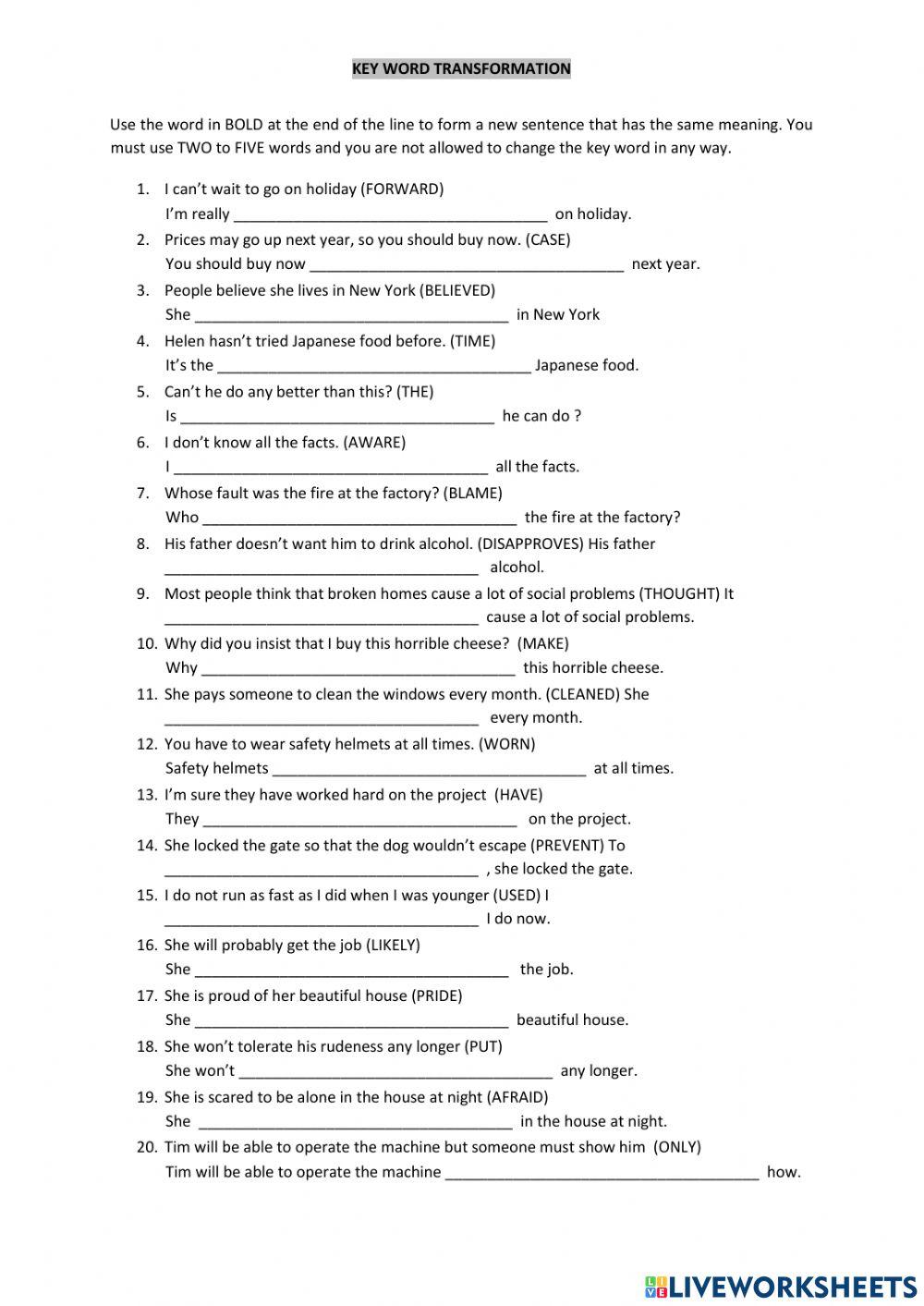 Kew words trans… | Free Interactive Worksheets | 1177498