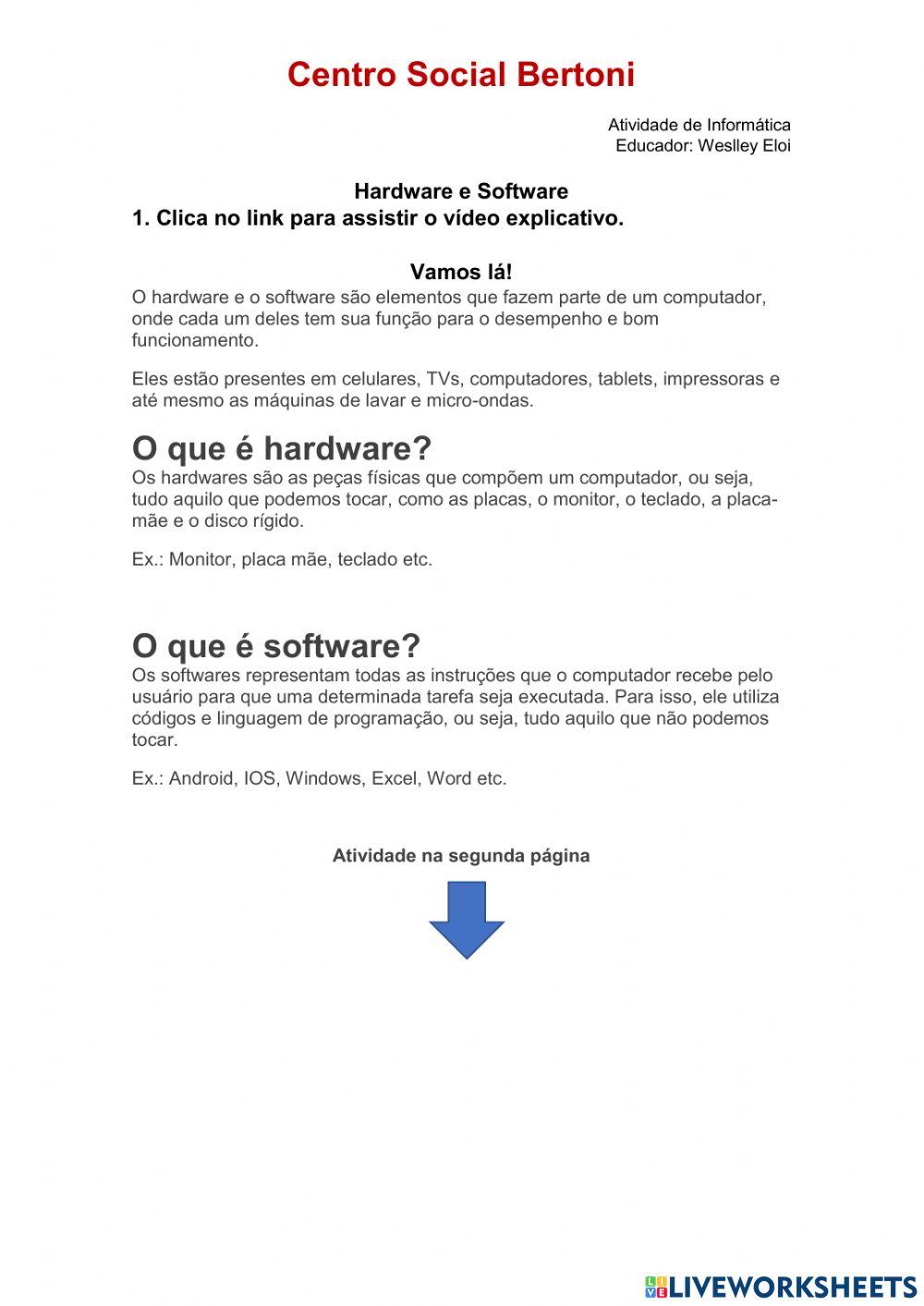 Software e Hardware worksheet | Live Worksheets