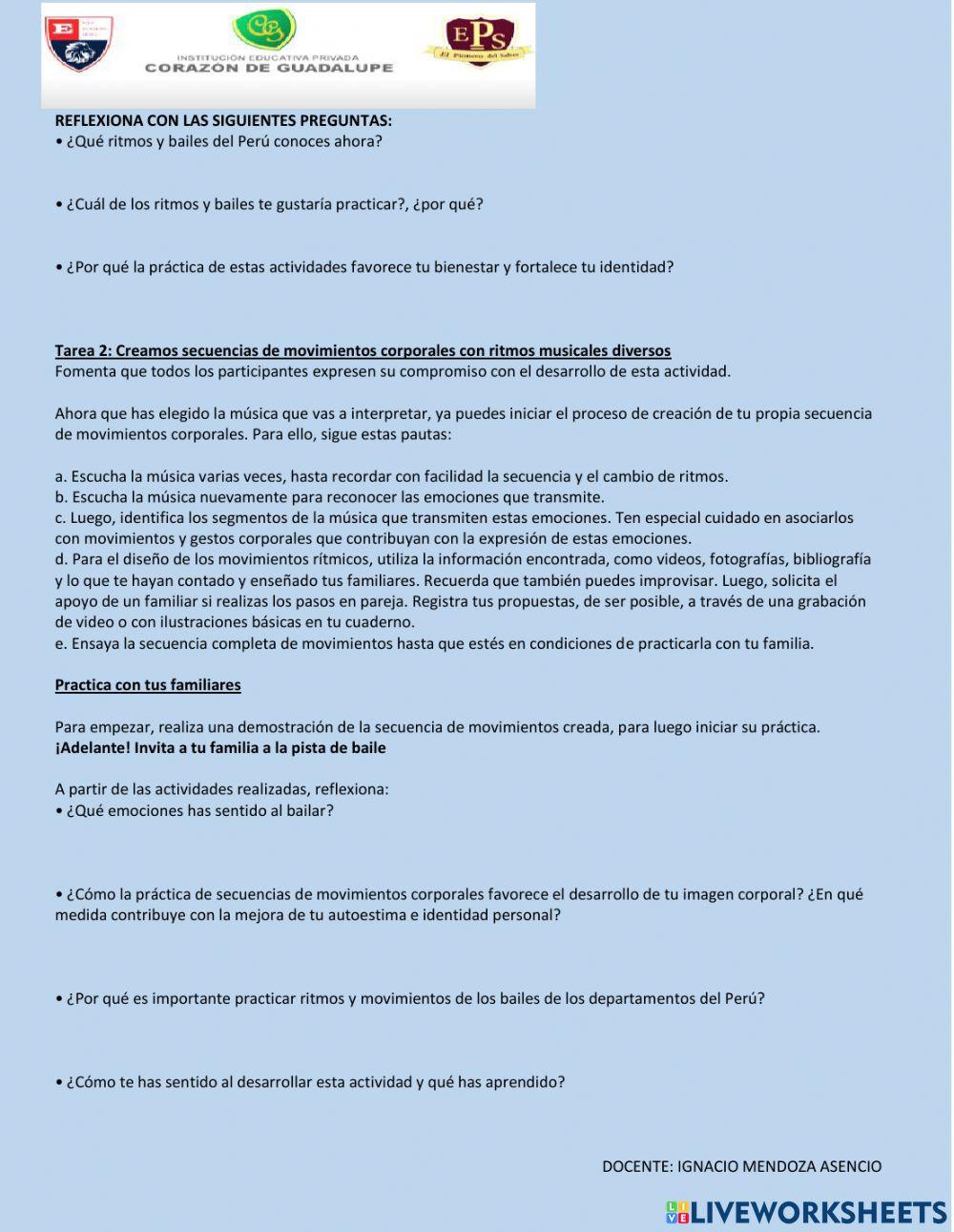 Ritmo y ejercicio activity | Live Worksheets