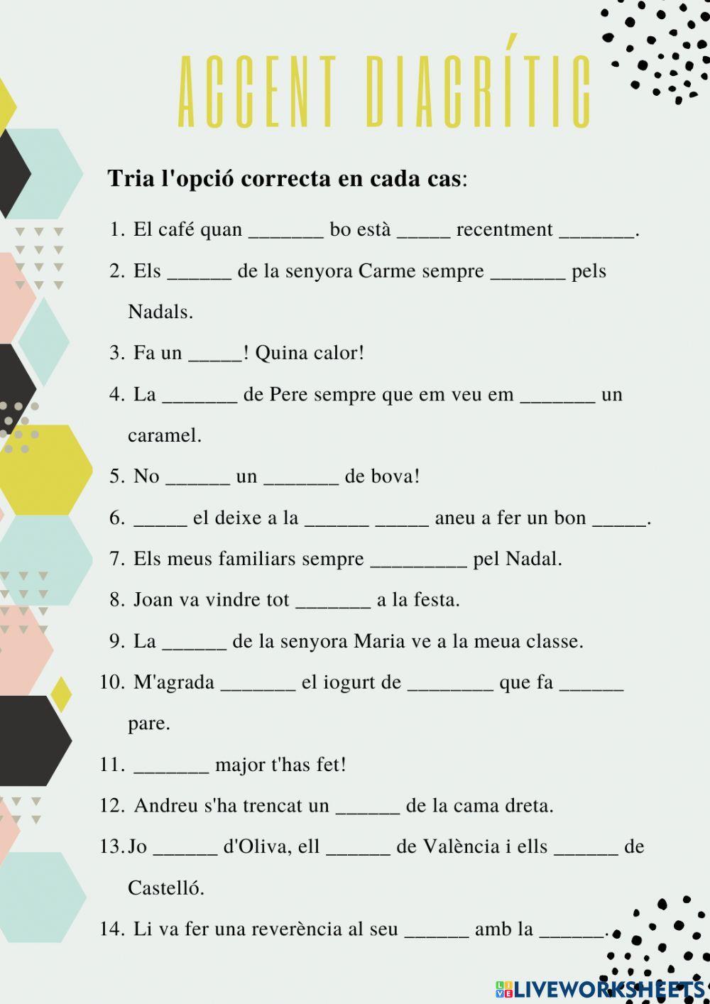 Exercici Accent… | Free Interactive Worksheets | 1177972