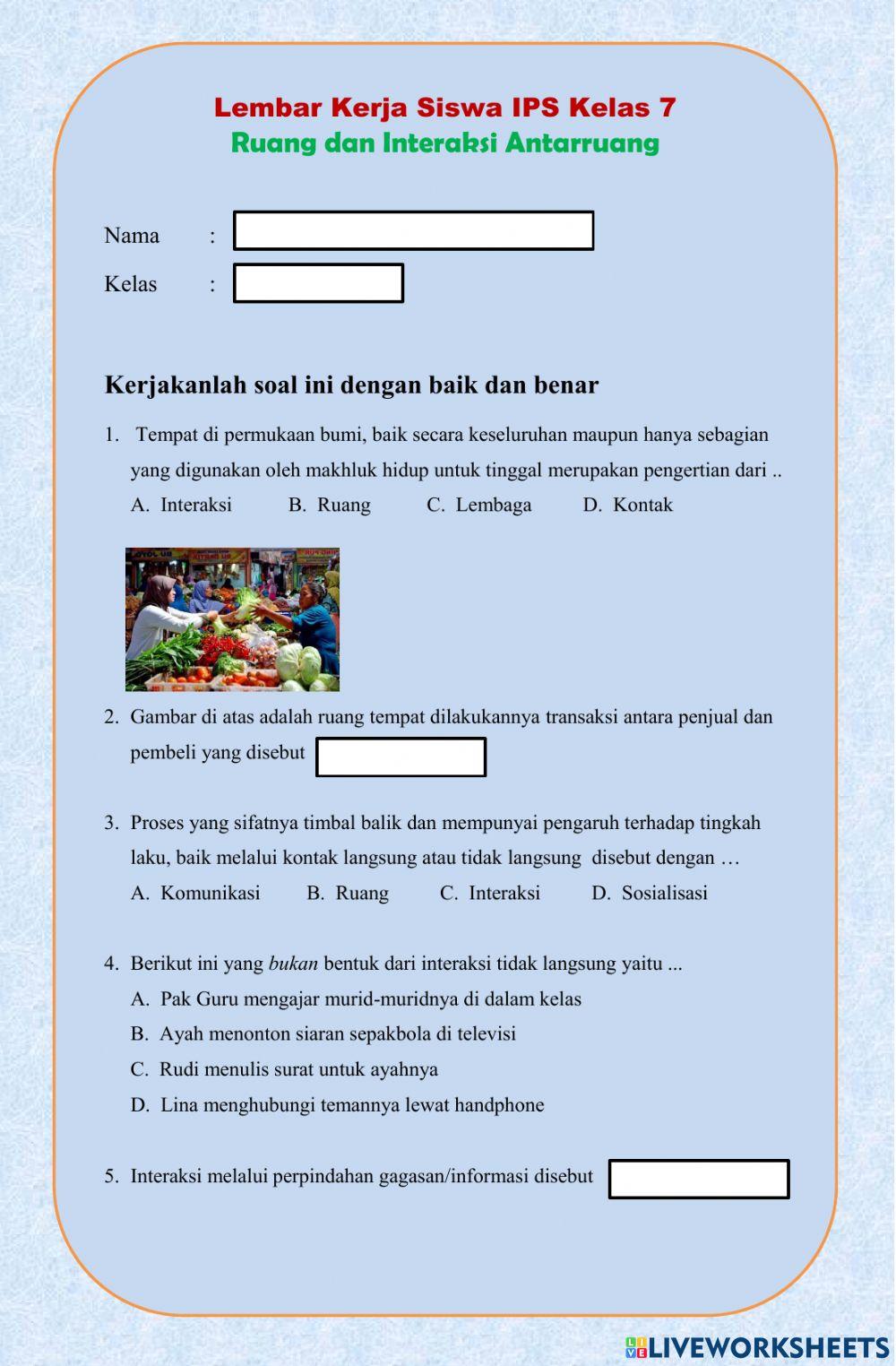 LKS IPS 7 Ruang dan Interaksi Antarruang interactive worksheet | Live Worksheets