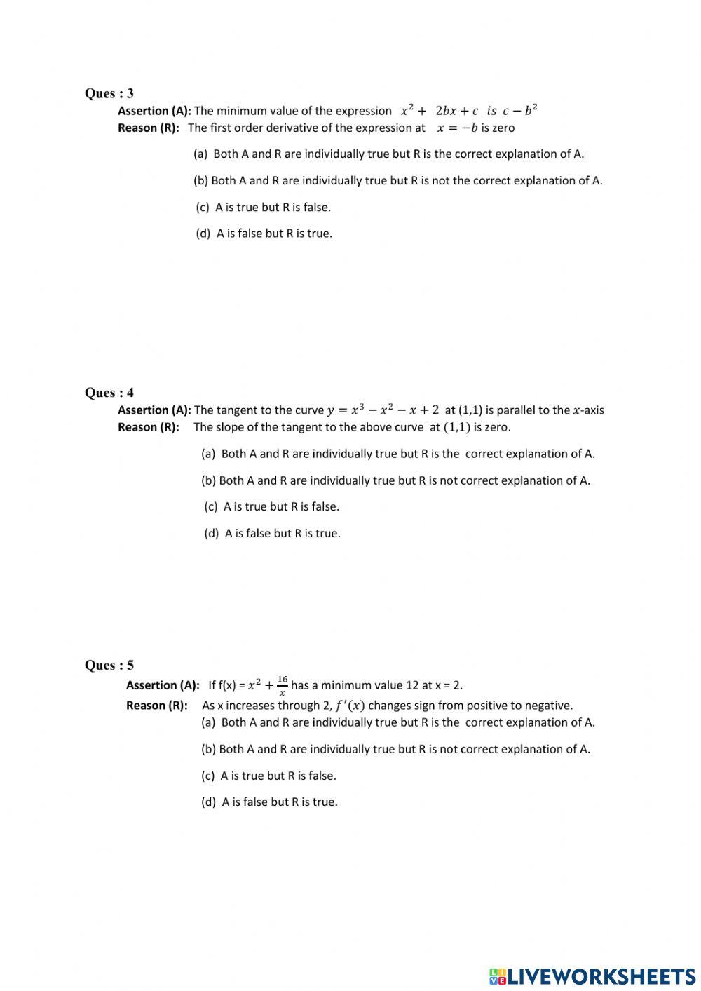 Assertion - Reasoning of AOD 3195070 | mathematics101112