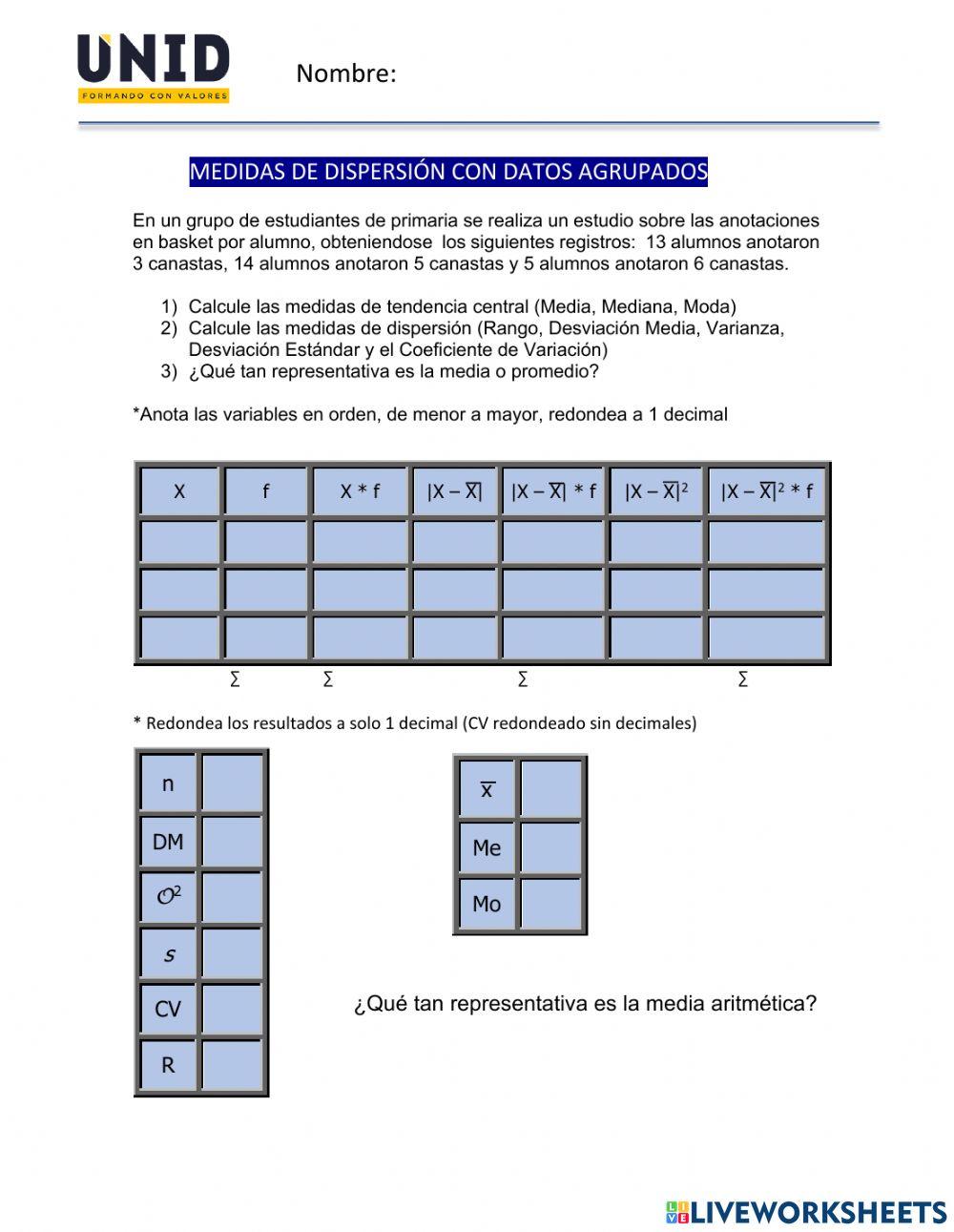 DISPERSIÓN DATO… | Free Interactive Worksheets | 3193300