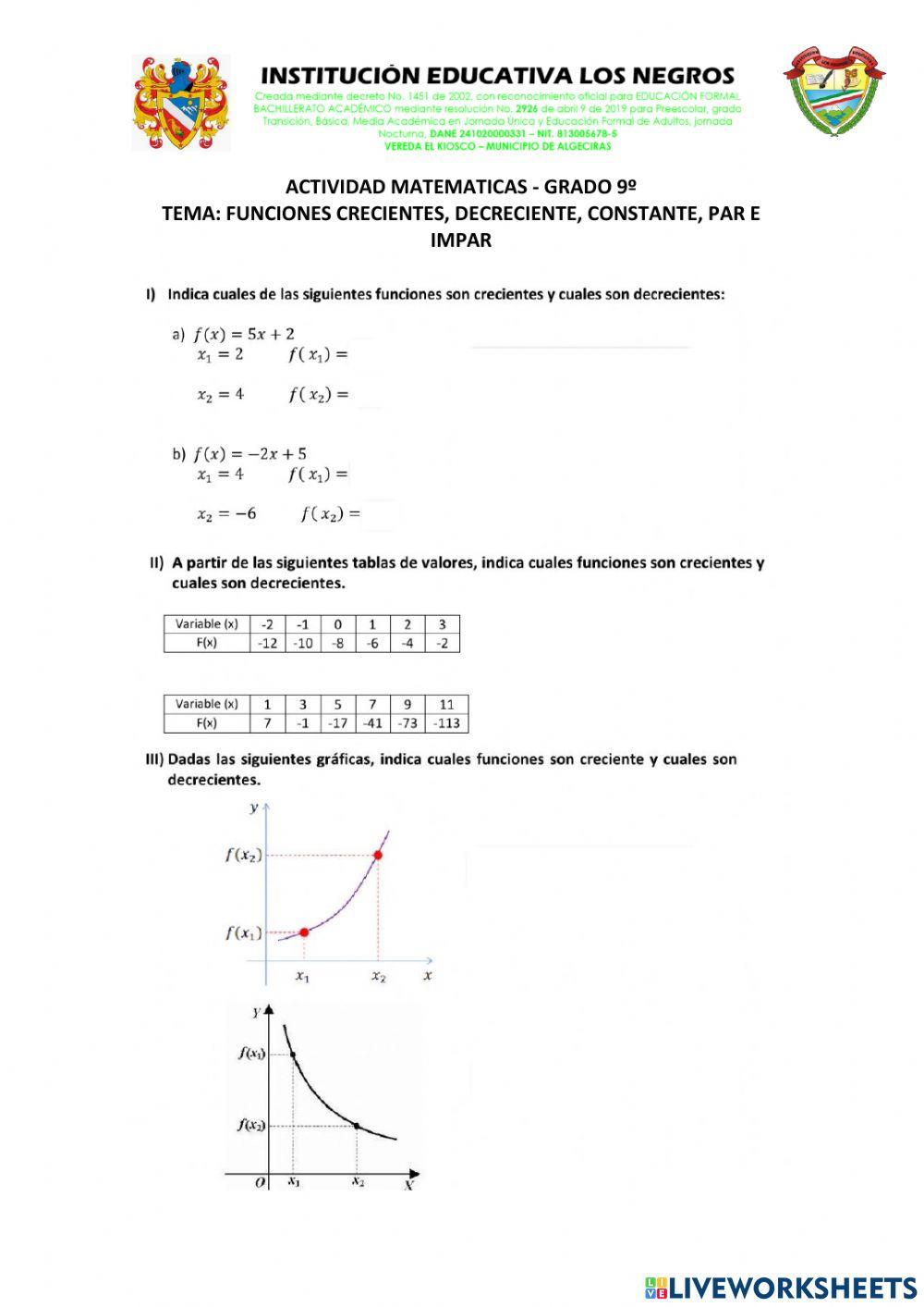 FUNCIONES CRECIENTES, DECRECIENTE, CONSTANTE, PAR E IMPAR online ...