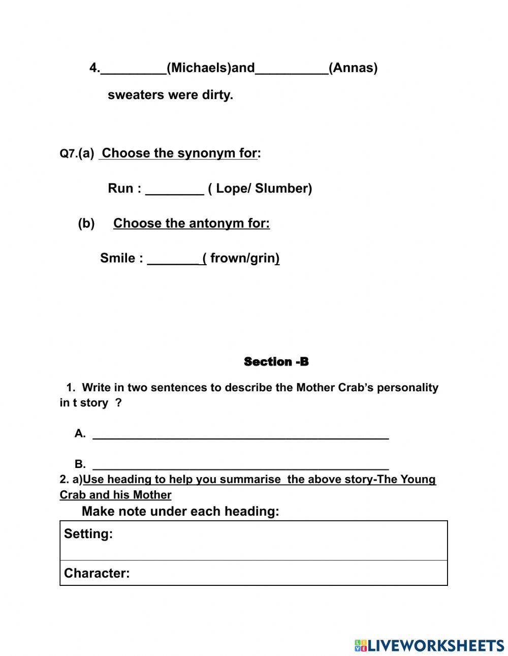 Comprehension Passage exercise | Live Worksheets