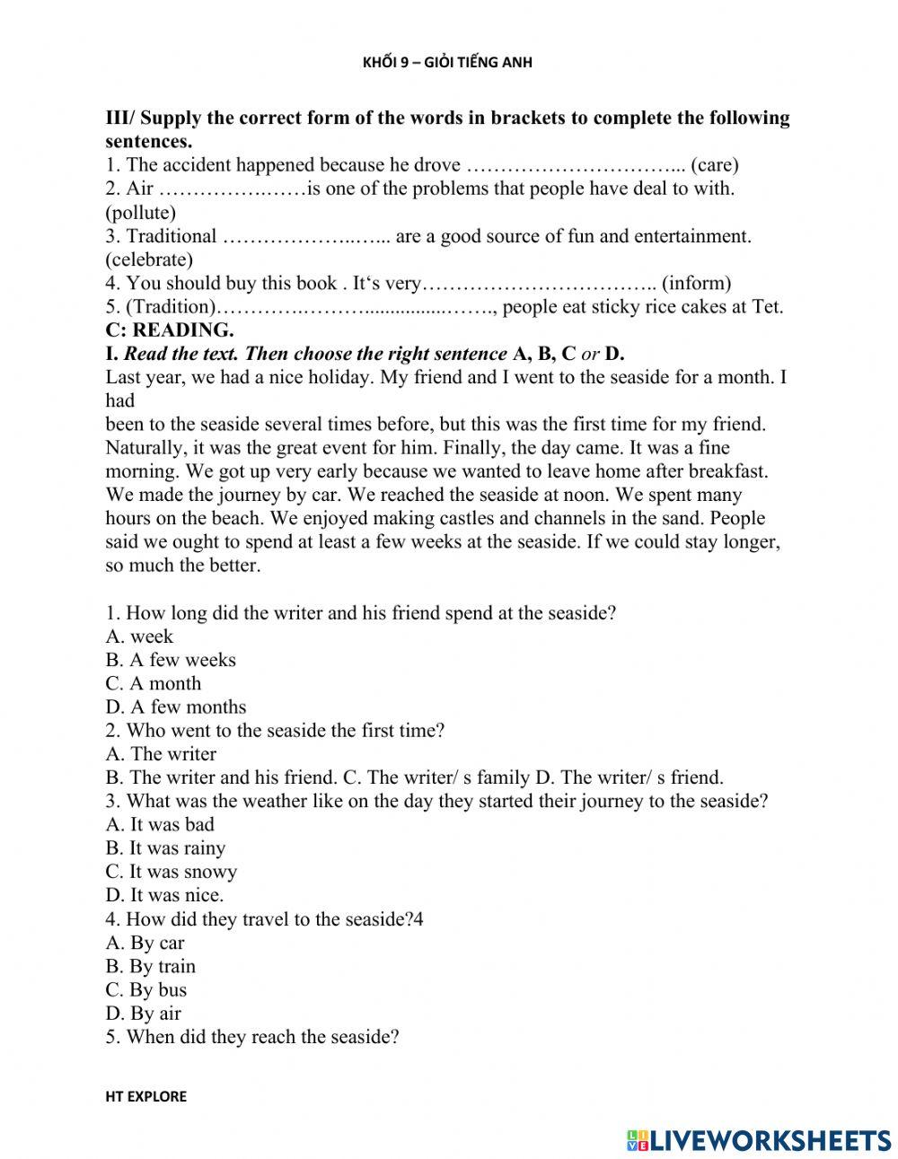 KHOI 9 - GIOI TIENG ANH camp worksheet | Live Worksheets