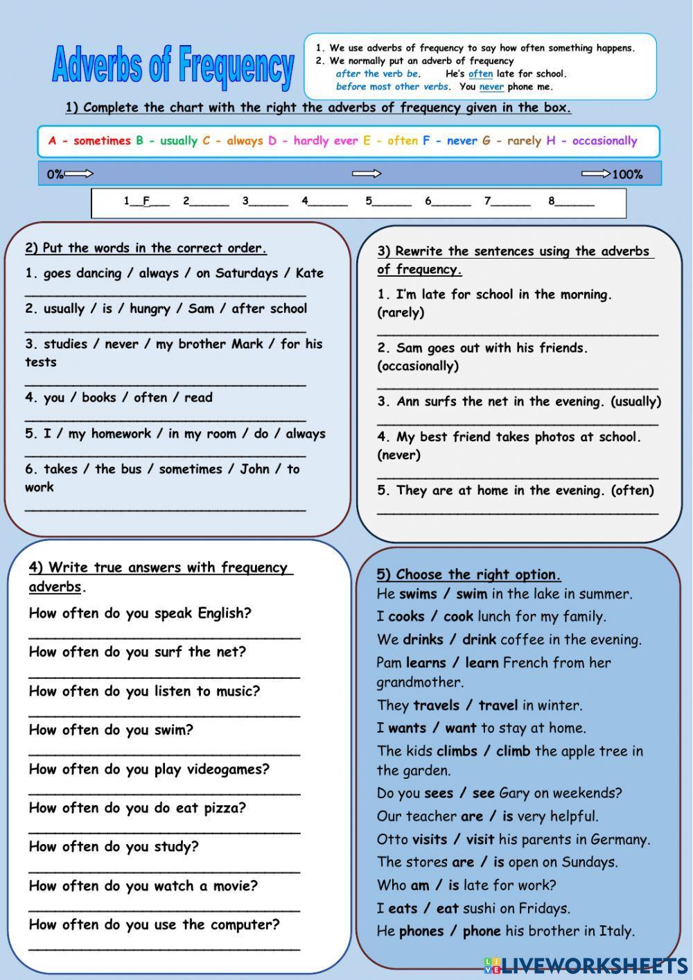 Adverbs of frequency with present simple - Test-English Adverbs of frequency with present simple - Test-English