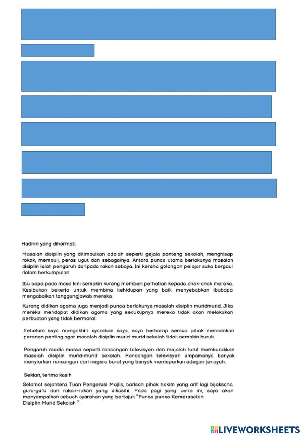 Karangan Syarahan worksheet | Live Worksheets