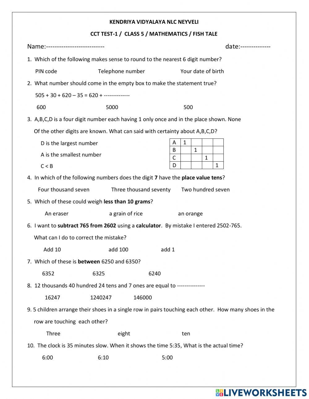 5101154 | CCT I MATHS CLASS 5 | GMEENAKSHI