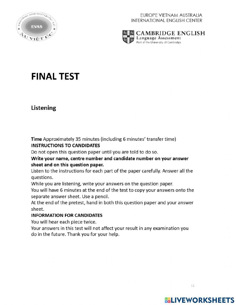 3199577 | KET LISTENING FINAL TEST | EVAS EXAMS