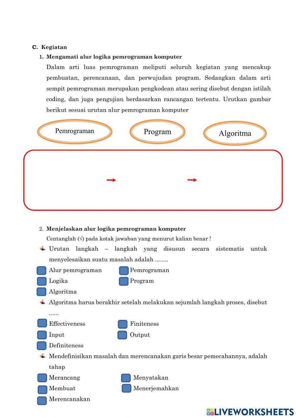 Alur Pemrograman Dasar worksheet | Live Worksheets