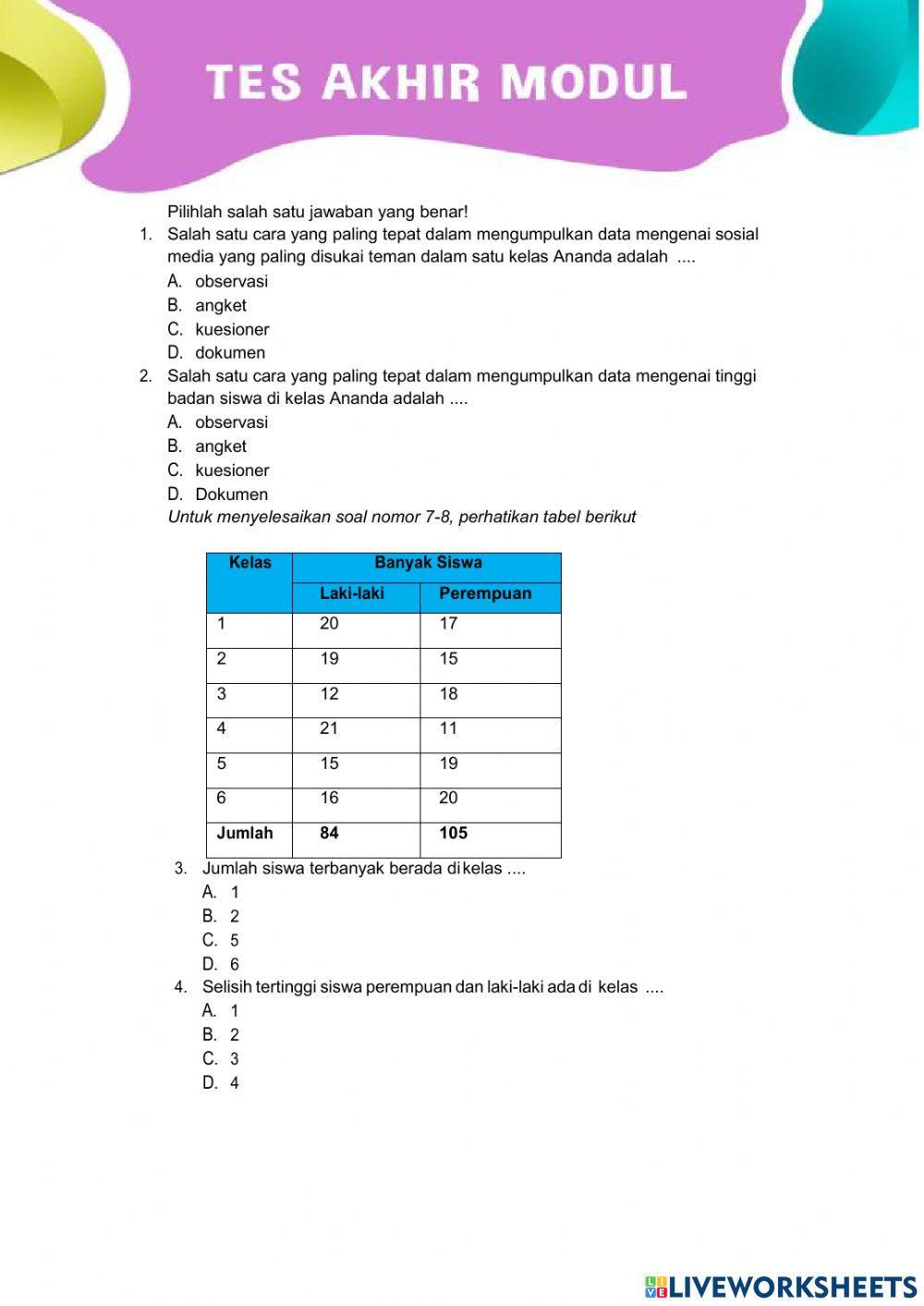 1180965 | Soal Evaluasi Penyajian Data | ari sandi