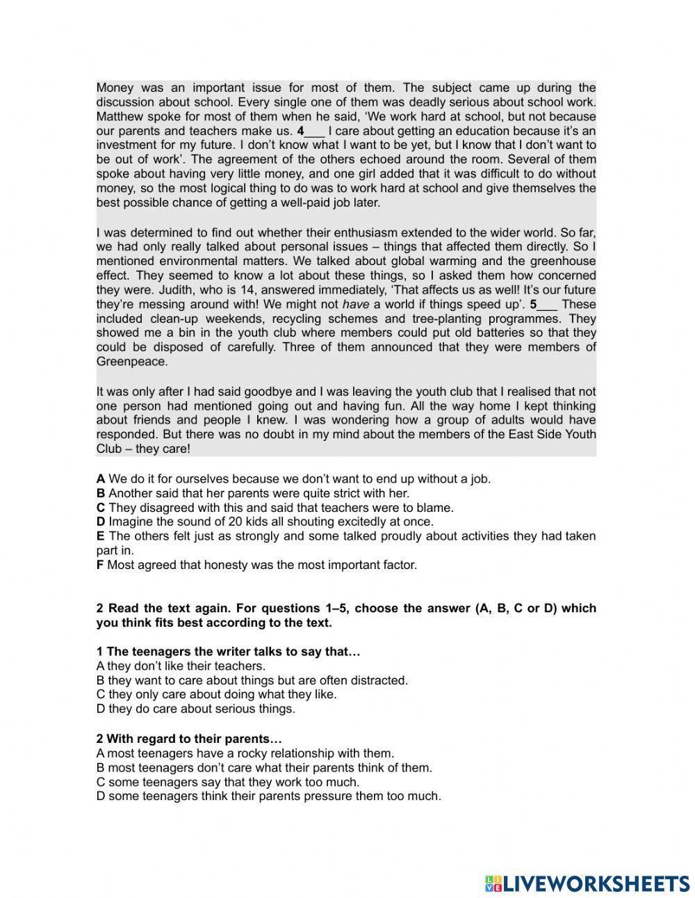 MIDTERM - Reading and Writing Test (6th Adolescent) interactive ...