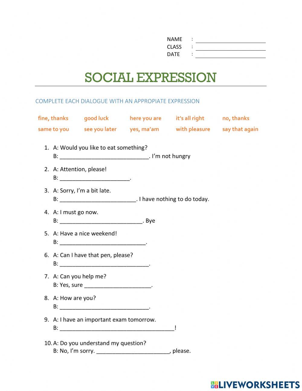 Social Expression online exercise for | Live Worksheets