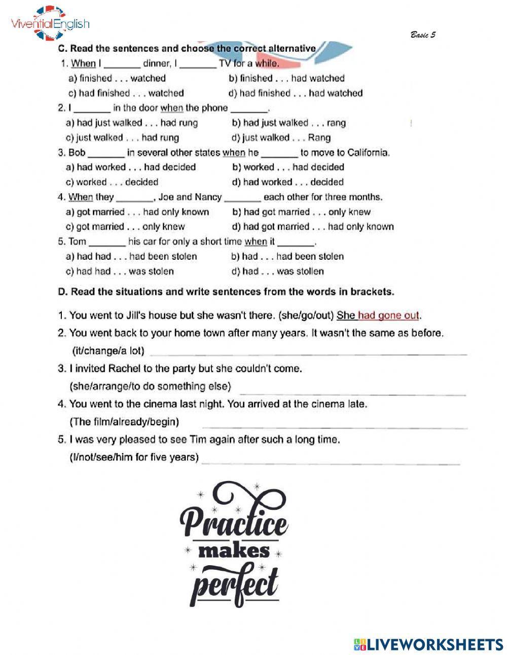B5- past perfect worksheet | Live Worksheets