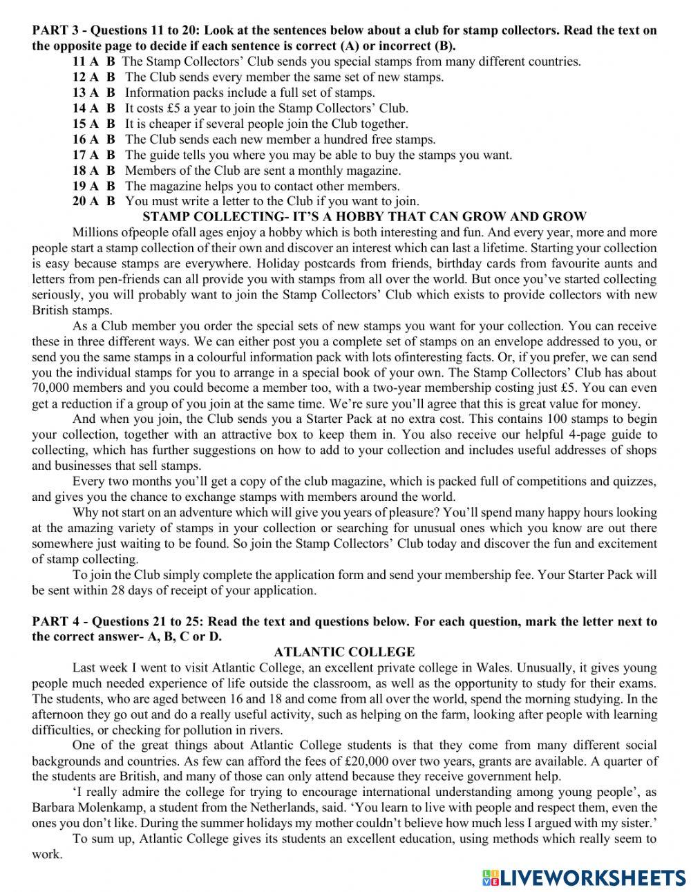 PET 3 - Test 2 worksheet | Live Worksheets