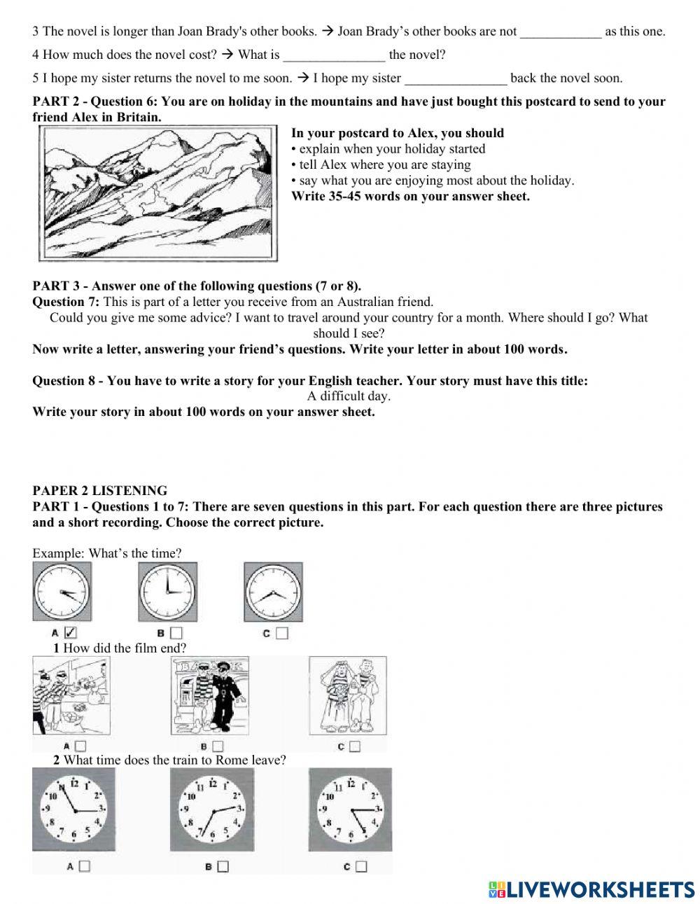 PET 3 - Test 2 worksheet | Live Worksheets