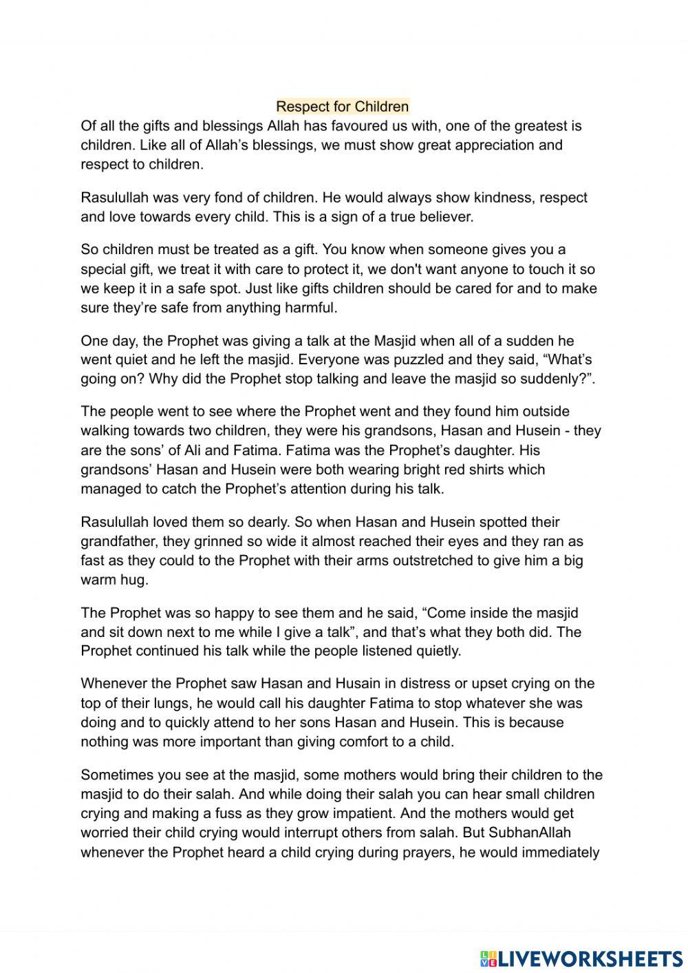 Respect for children worksheet | Live Worksheets