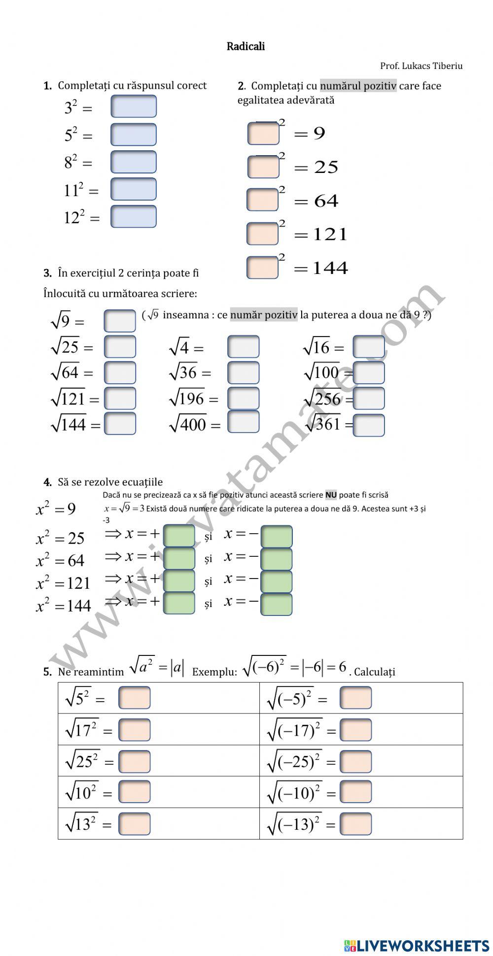 Radicali | Free Interactive Worksheets | 1182857