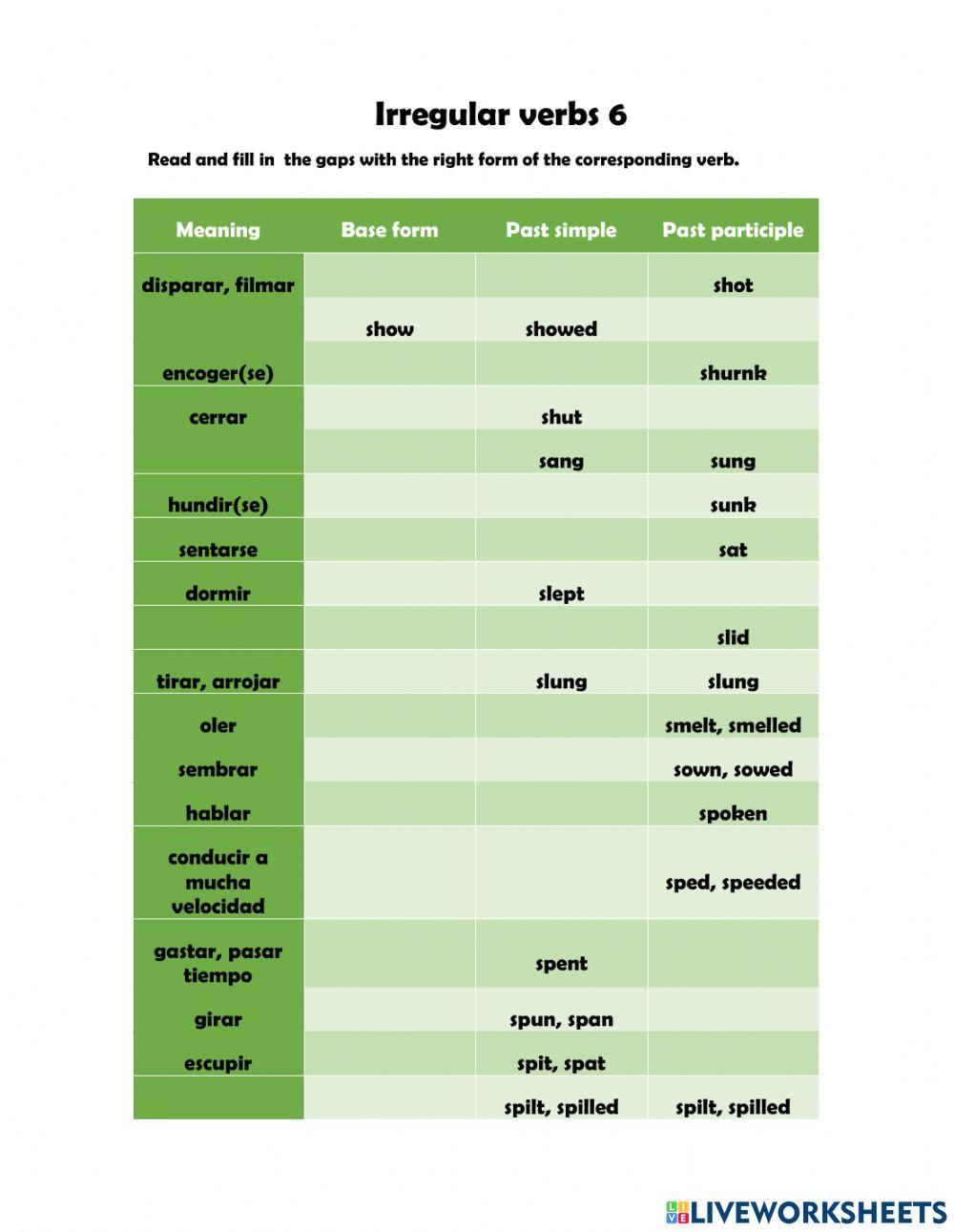 Irregular verbs 6 1182867 | maajimenez | Live Worksheets