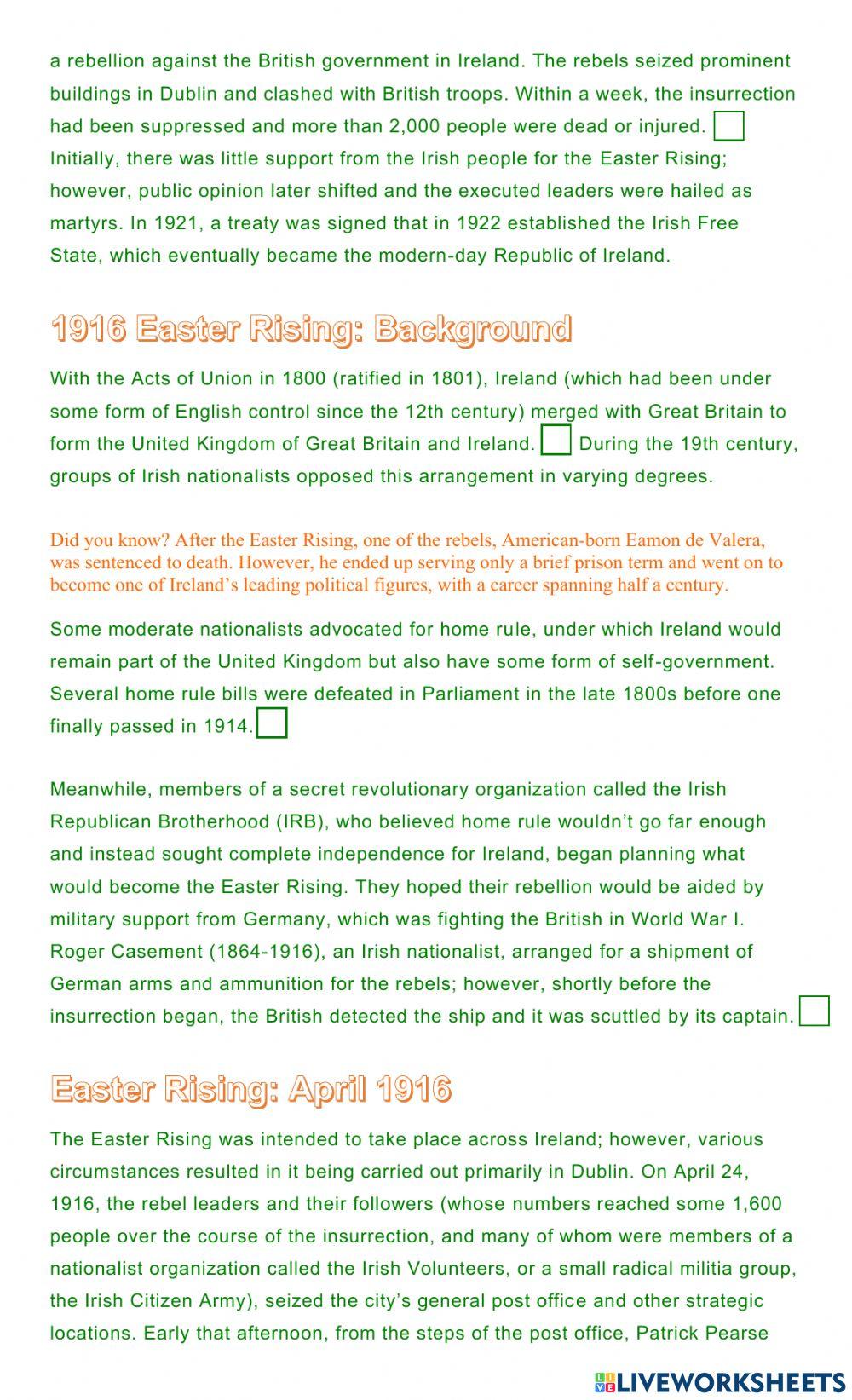 Easter Rising, Ireland worksheet | Live Worksheets