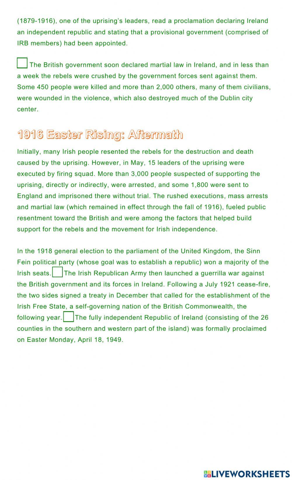 Easter Rising, Ireland worksheet | Live Worksheets