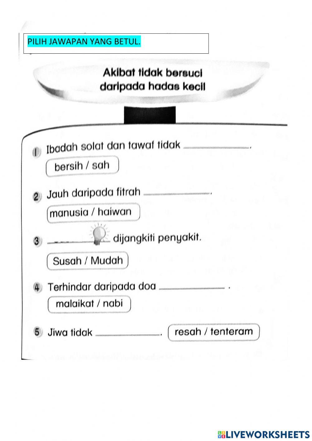 Akibat tidak bersuci dari hadas worksheet | Live Worksheets