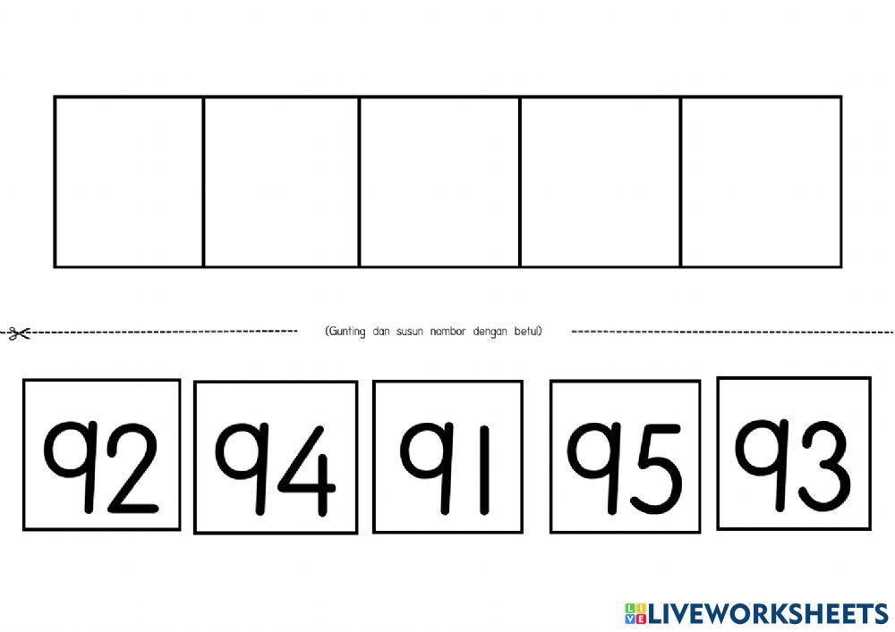 Menyusun nombor 91-100 worksheet | Live Worksheets
