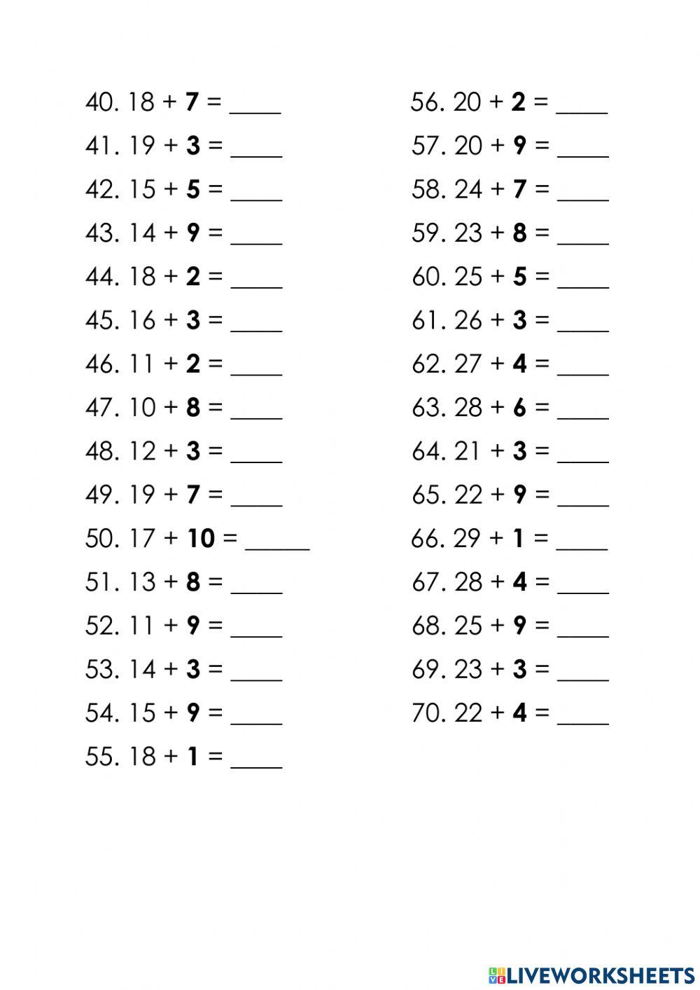 Addition within 30 worksheet 1137912 | gabbyela | Live