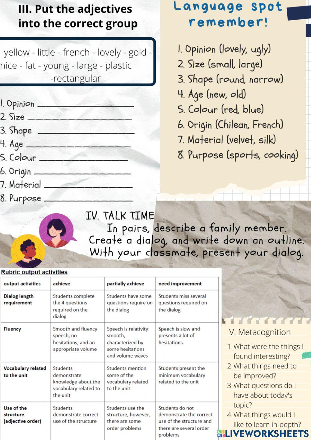 unit 1 - adjective order activity worksheet | Live Worksheets