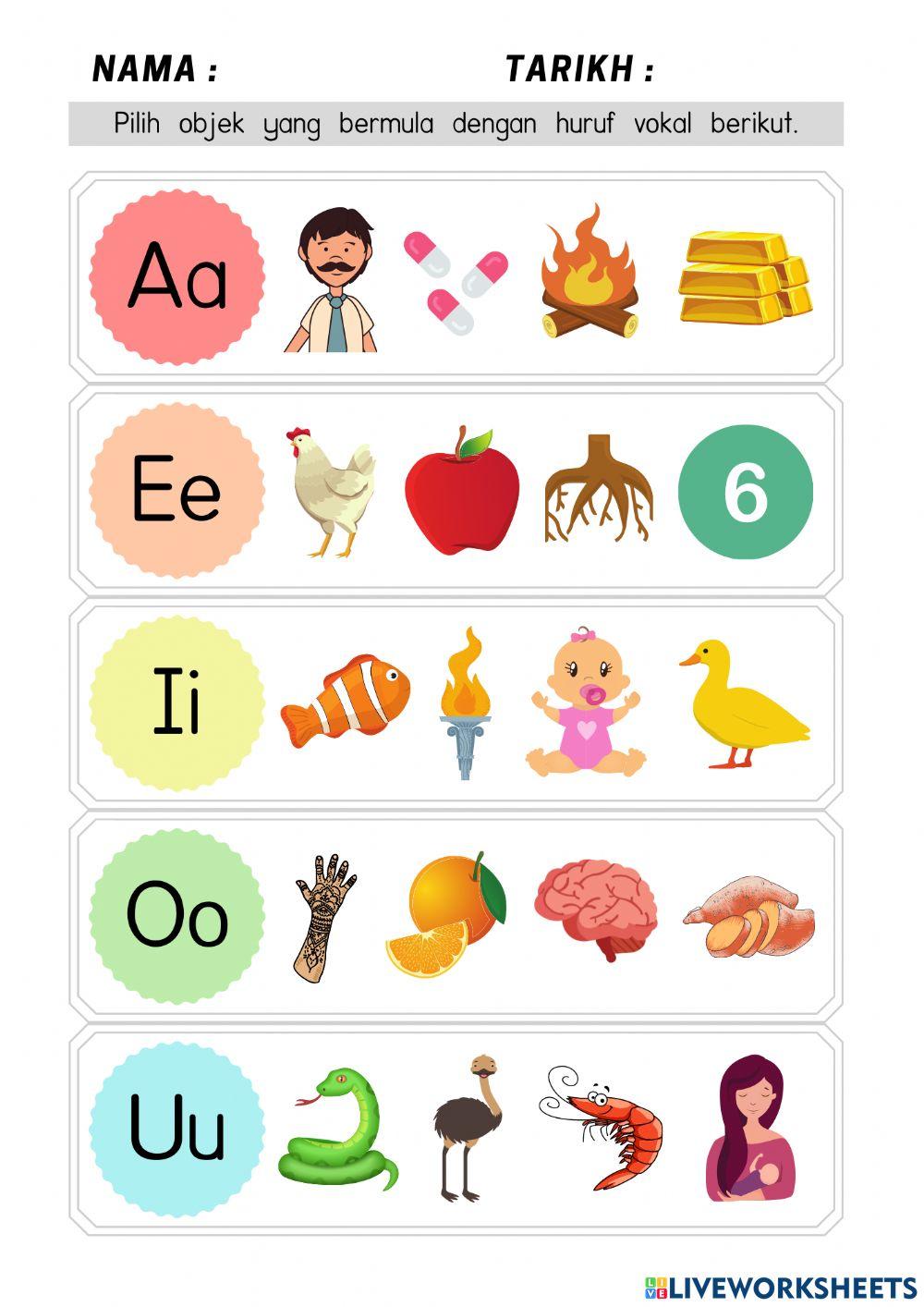 Huruf Vokal interactive exercise for Prasekolah | Live Worksheets