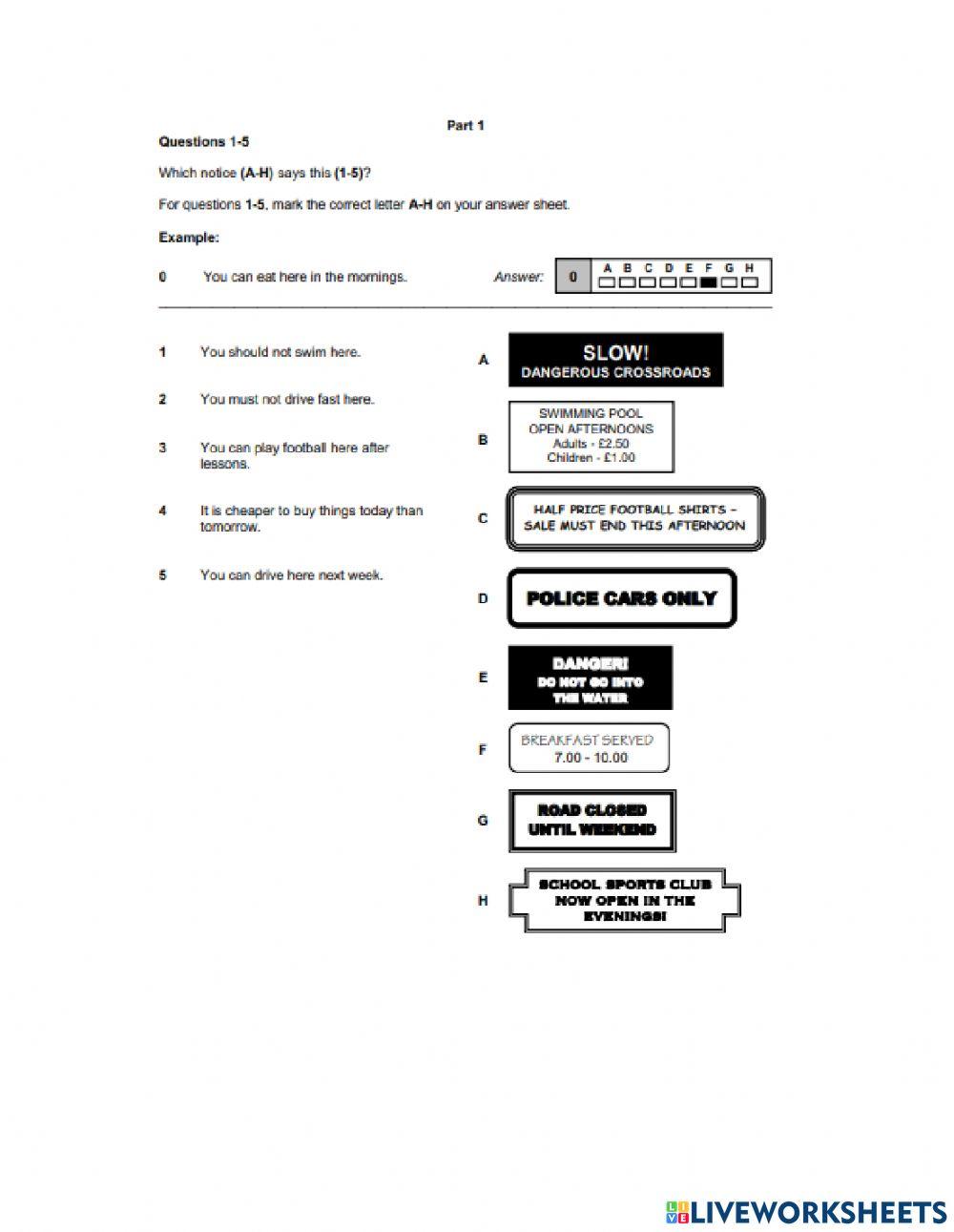 Worksheet 1 interactive exercise for ket 5 | Live Worksheets