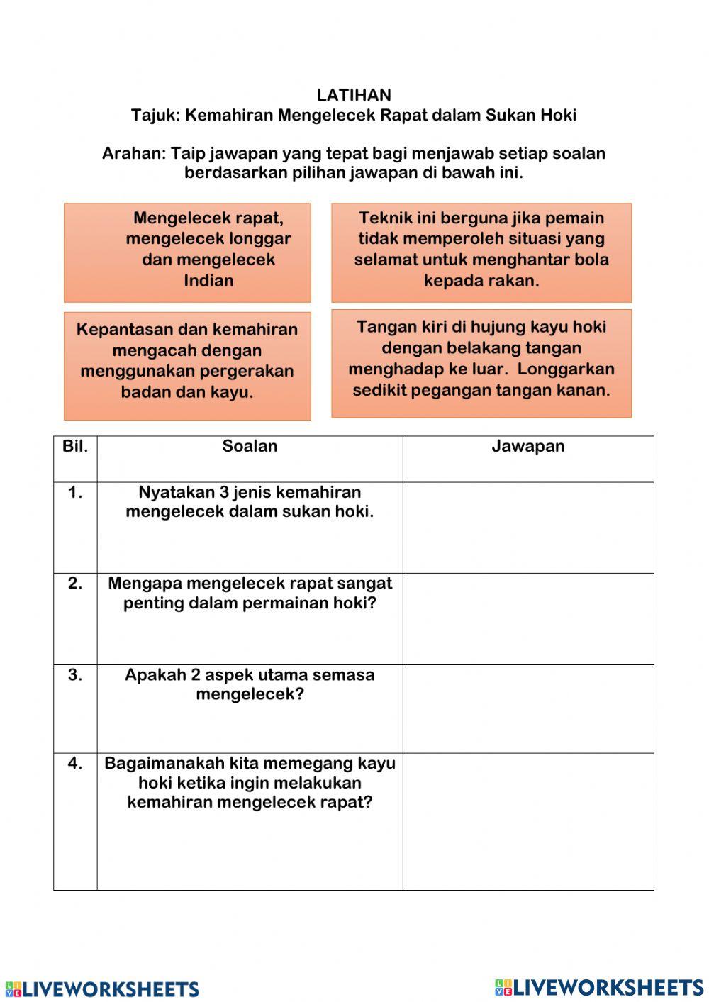 Kemahiran mengelecek hoki worksheet | Live Worksheets