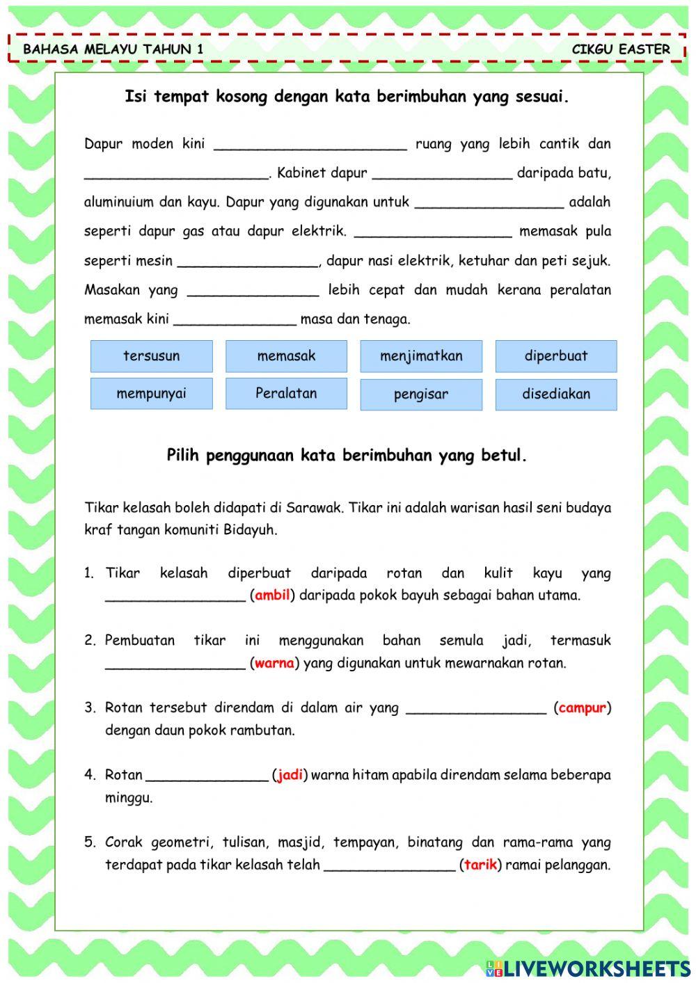 Kata Berimbuhan free activity | Live Worksheets