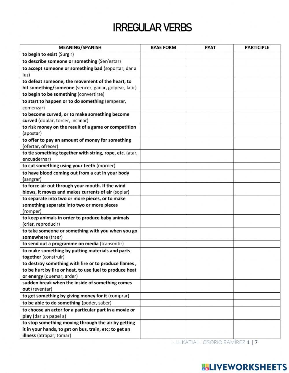 Irregular verbs exam online exercise for | Live Worksheets