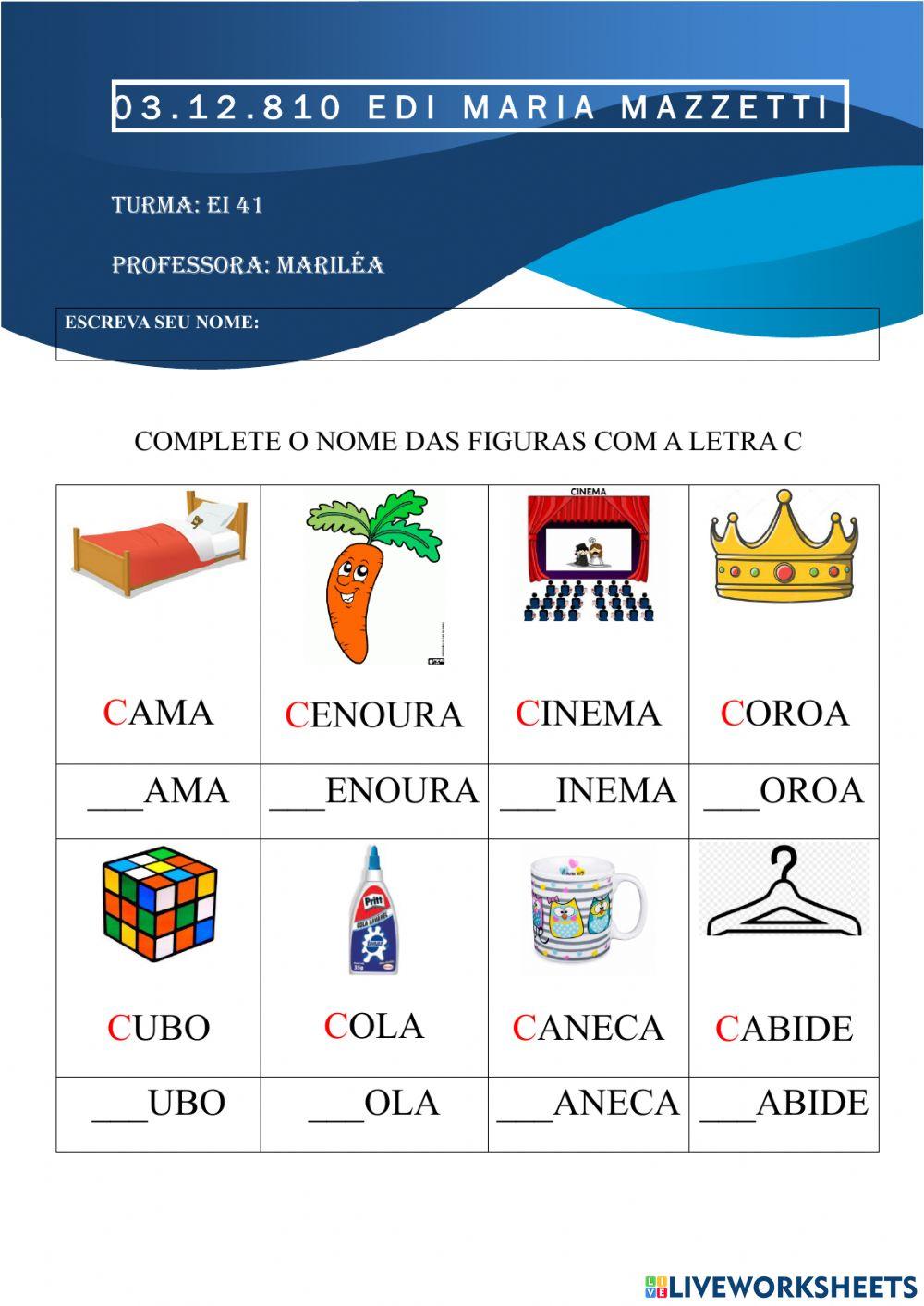 Letra c online worksheet for Educação infantil | Live Worksheets