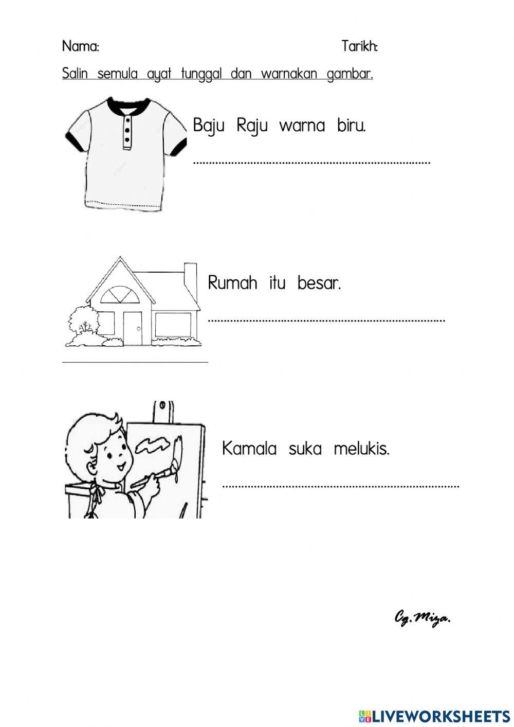 Salin semula ayat tunggal worksheet | Live Worksheets