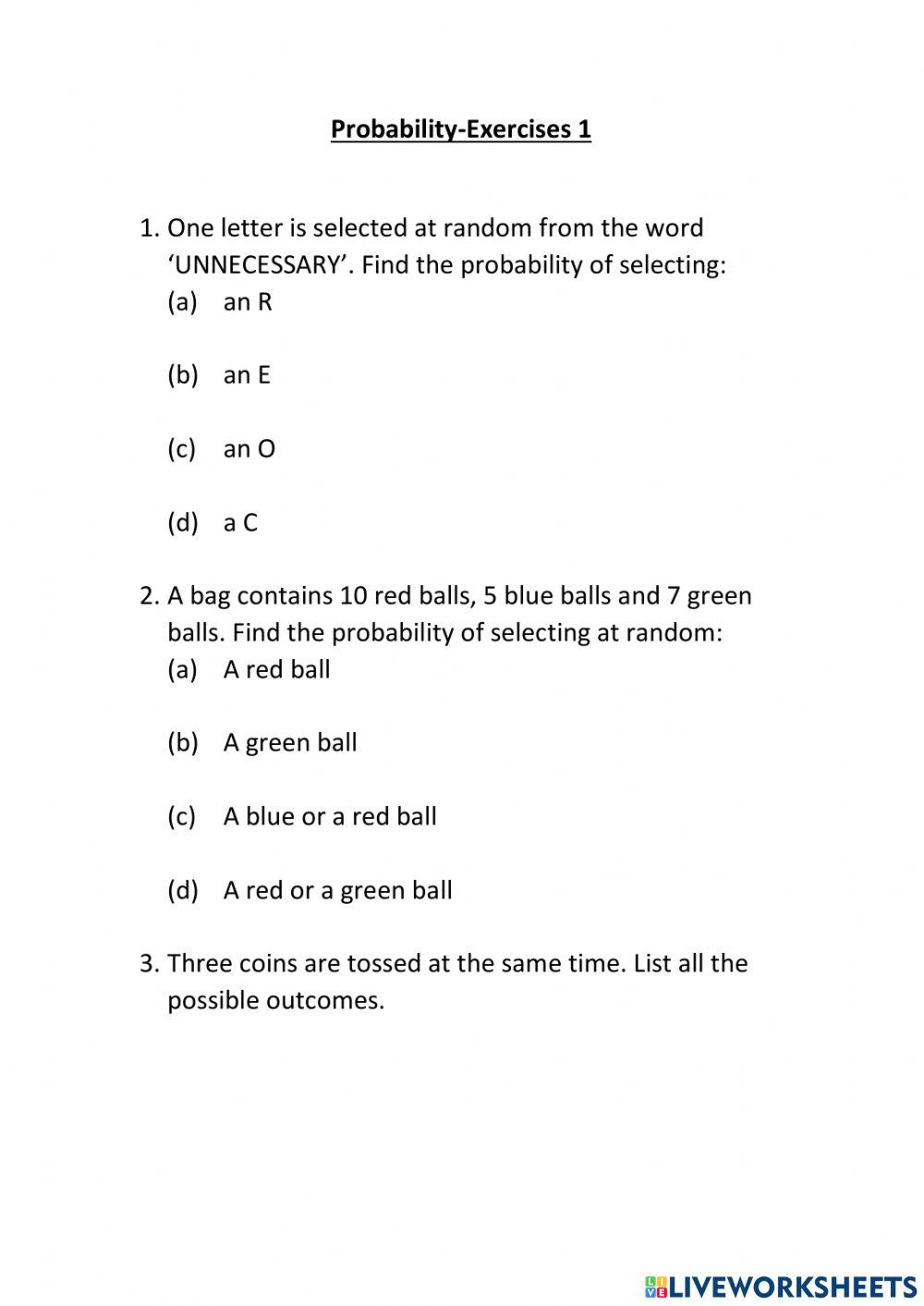 Probability 1 worksheet | Live Worksheets