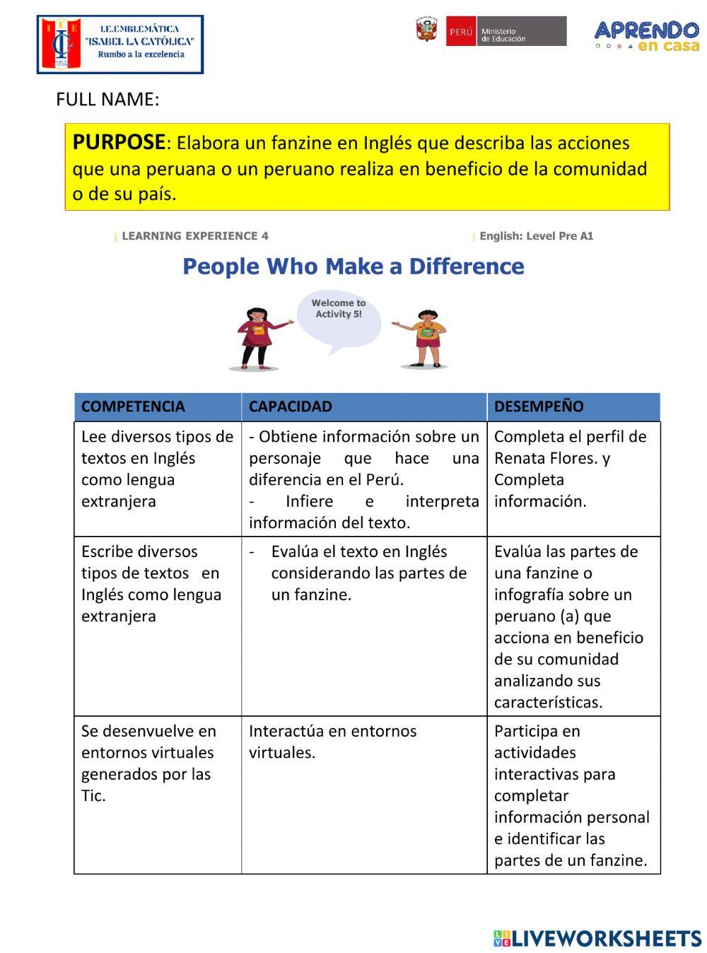 Activity 5: people who make a difference 1183365 | SONIA