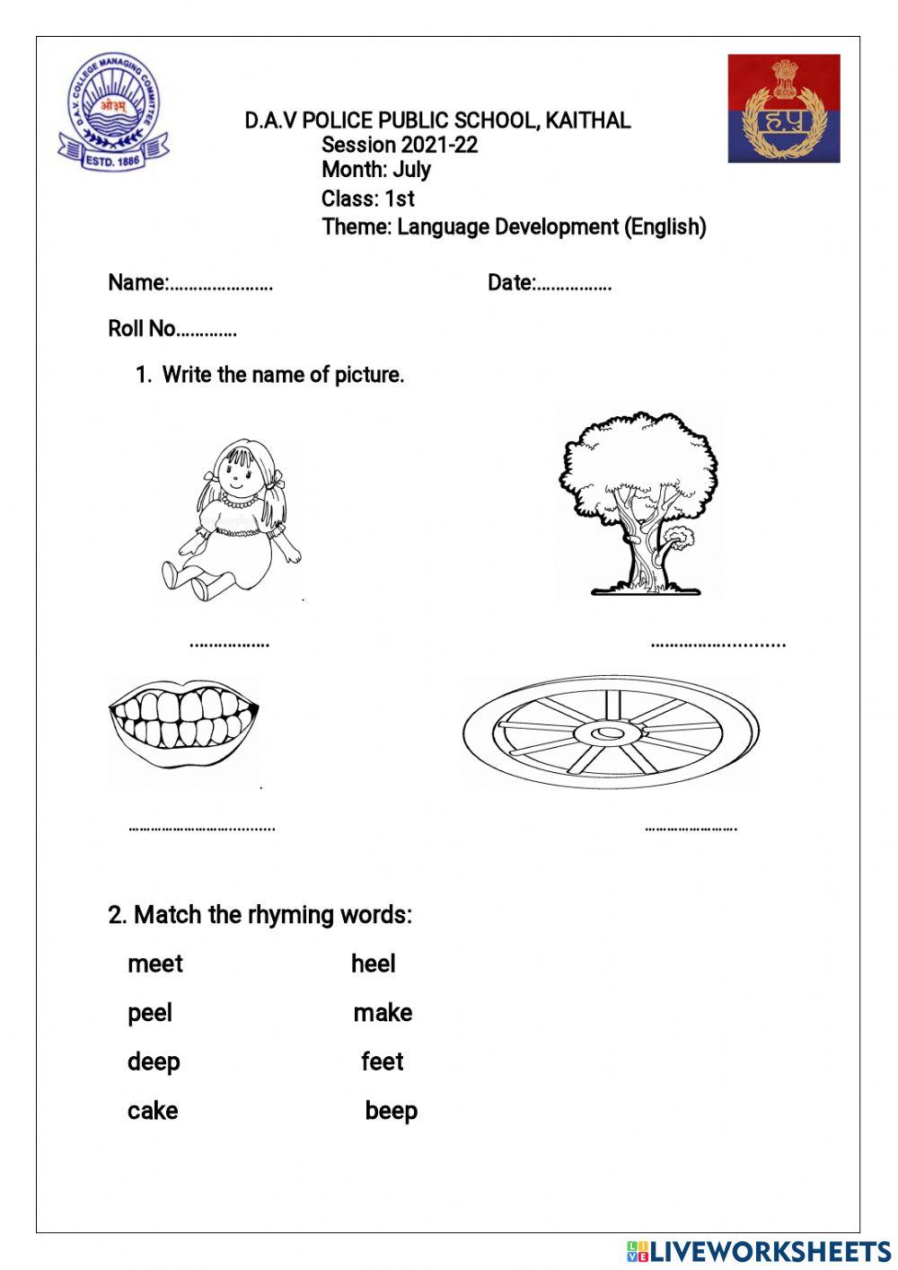 English worksheet exercise for class 1st | Live Worksheets