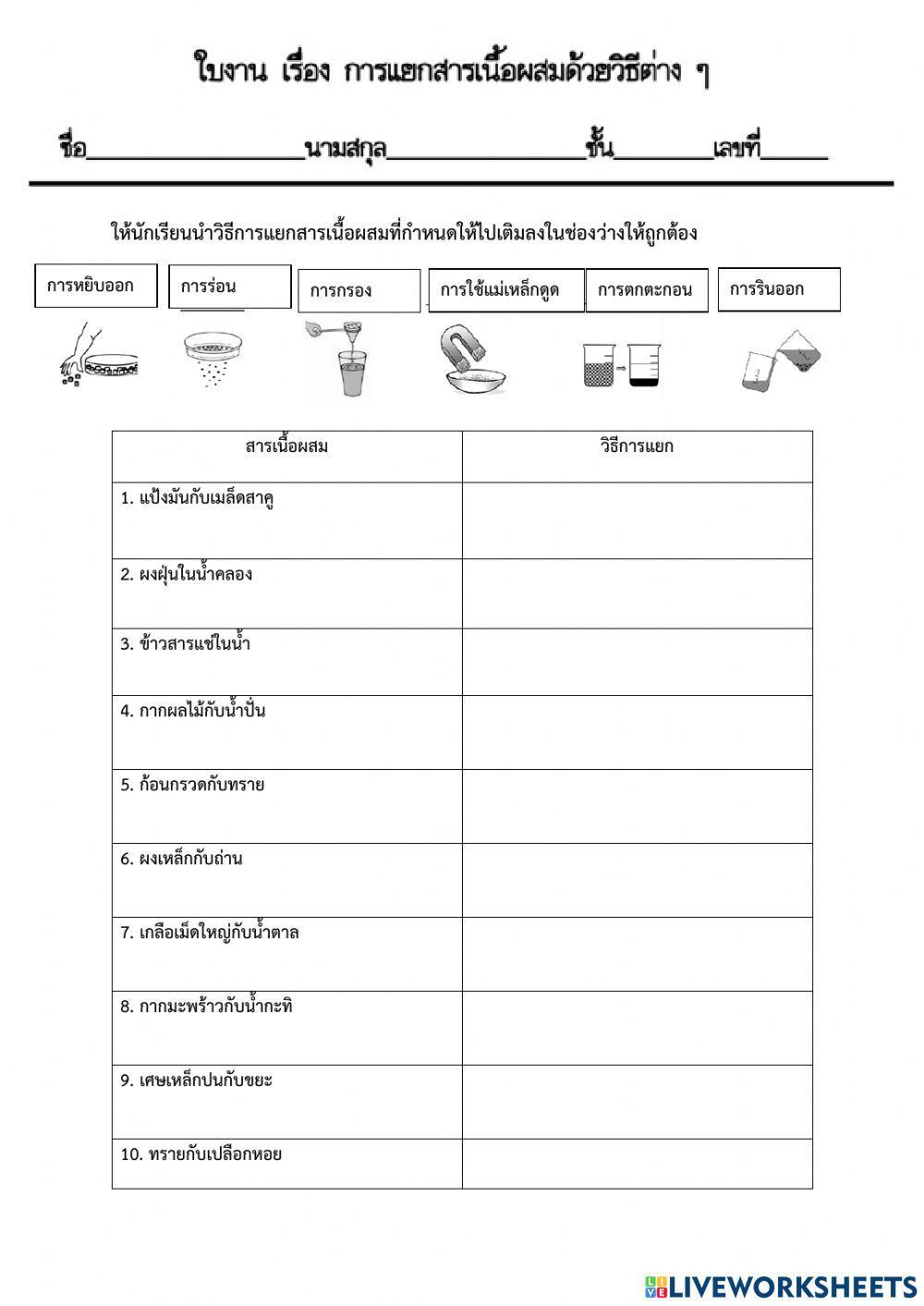 1184308 ใบงานที่ 2 เรื่องวิธีการแยกสารเนื้อผสม